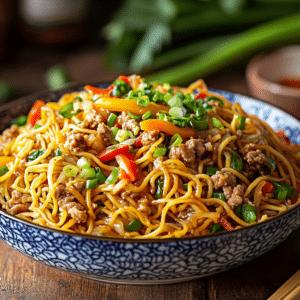 Savory Asian Street Food Pork Mince Chow Mein Delight