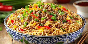 Savory Asian Street Food Pork Mince Chow Mein Delight