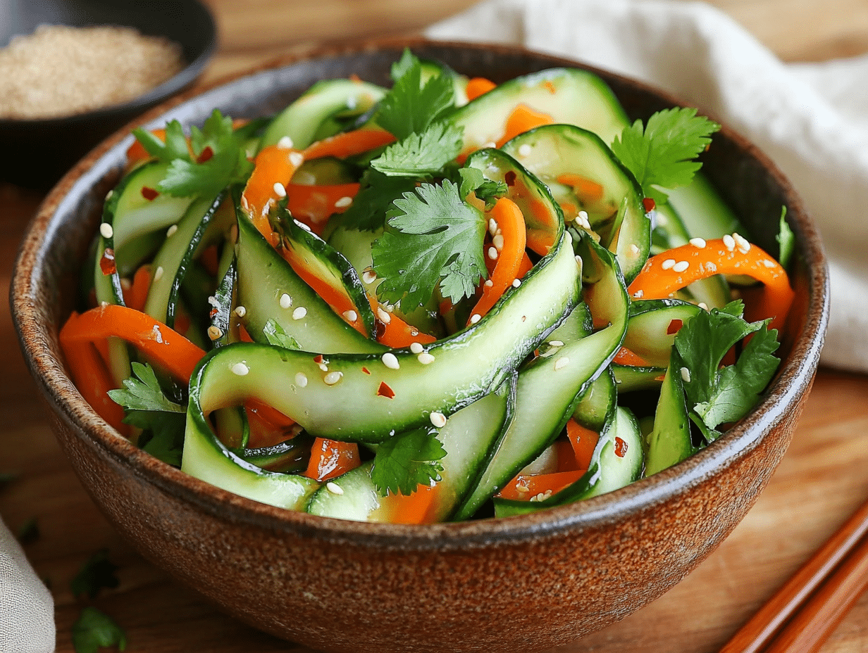 Zesty Asian Cucumber Ribbons: A Refreshing Herbal Delight