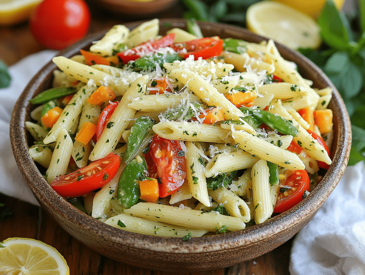 Zesty Mediterranean Pasta Primavera With Bright Lemon Dressing