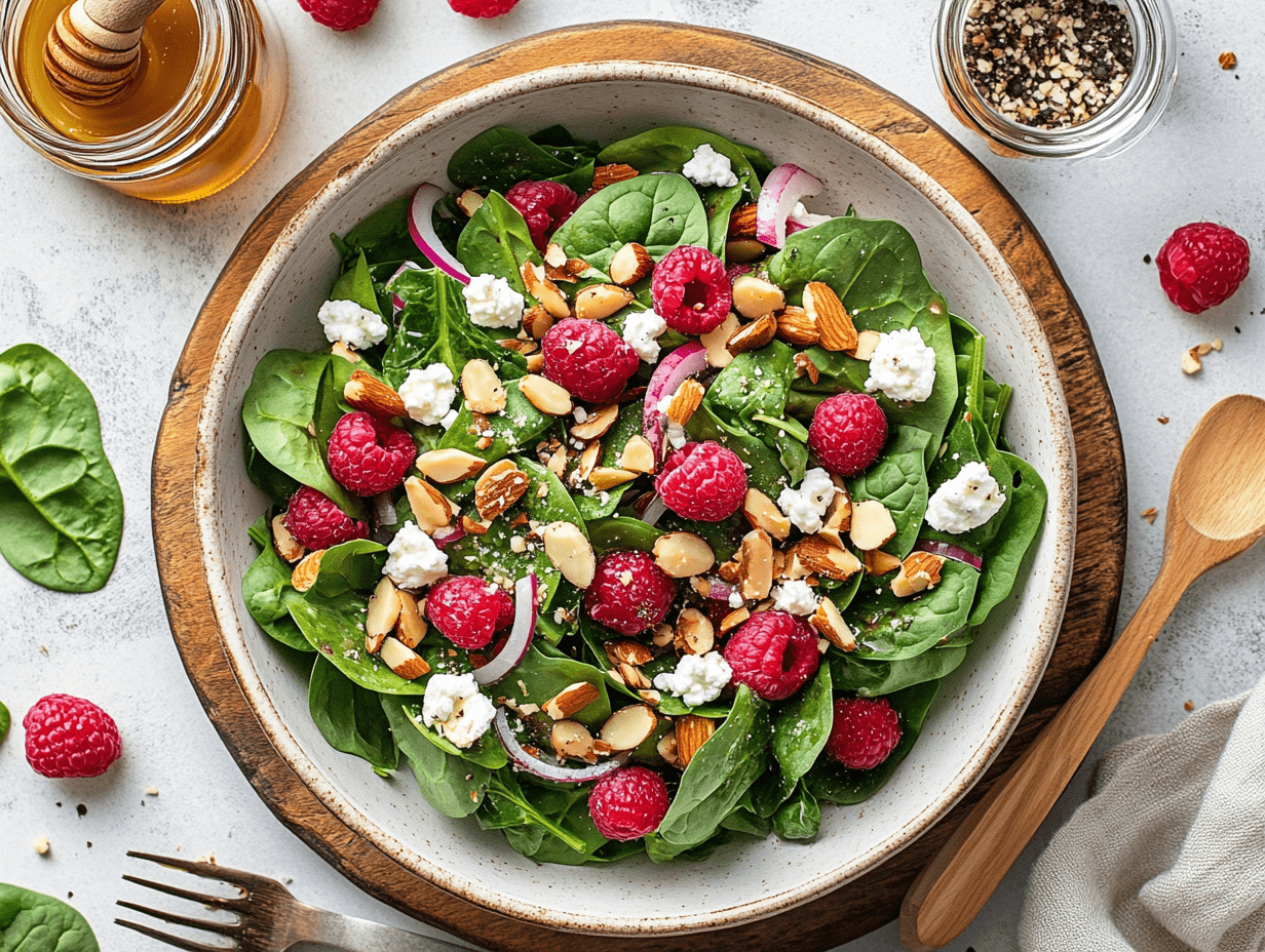 Fresh Raspberry Spinach Salad With Honey Vinaigrette Delight
