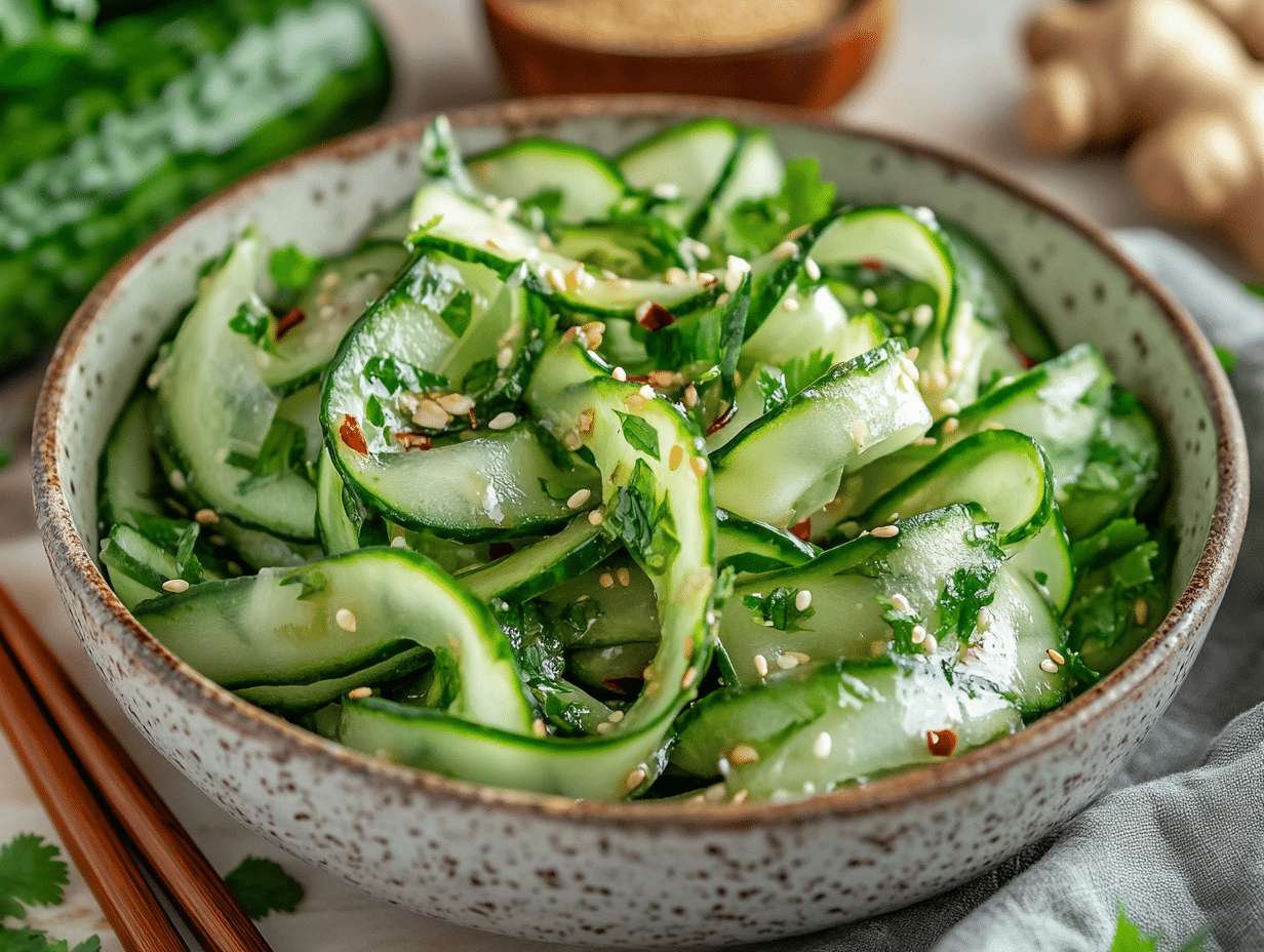 Crisp Asian Cucumber Ribbons With Sesame Dressing
