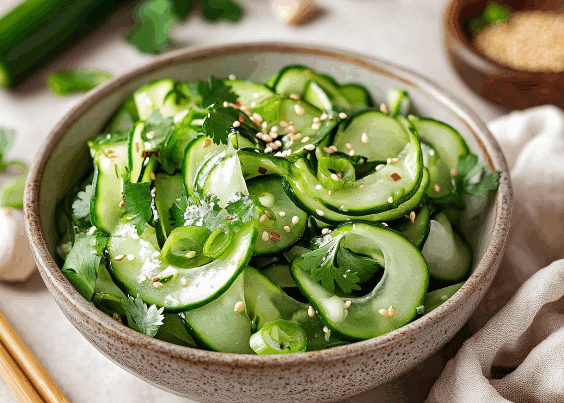 Zesty Asian Cucumber Ribbons: A Refreshing Herbal Delight