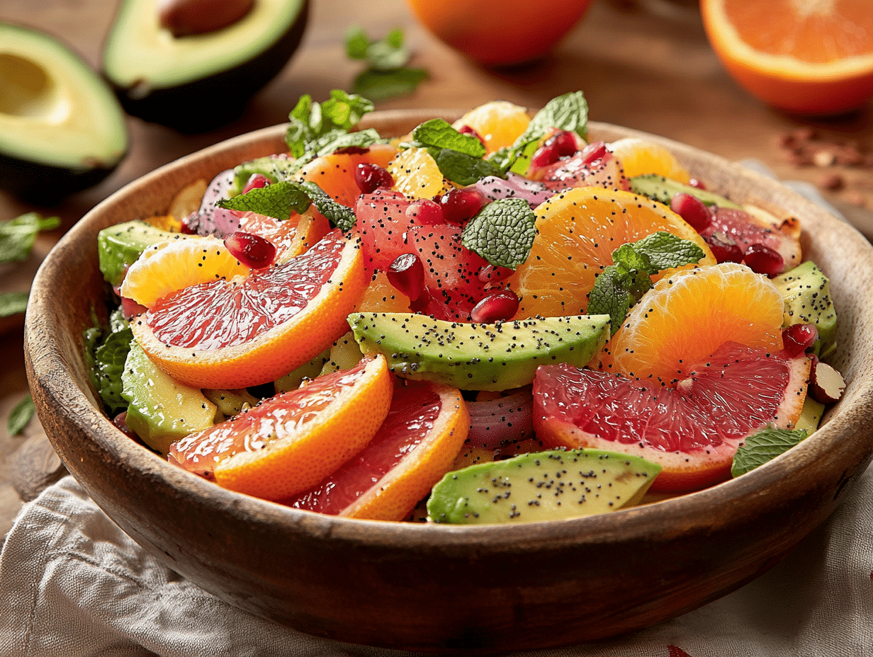 Zesty Citrus And Avocado Salad With Poppy Seeds Delight