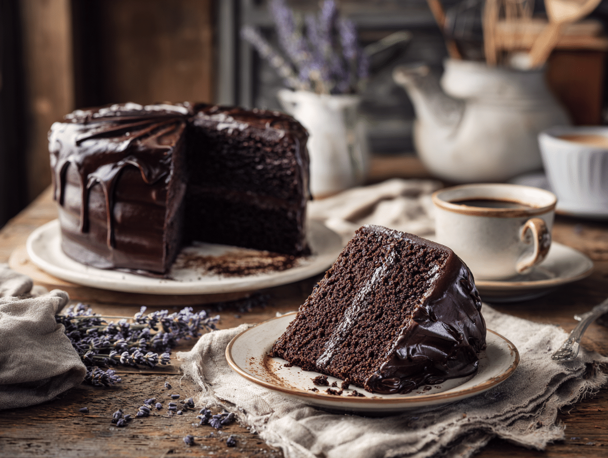 Luxurious Dark Chocolate Cake With Silky Ganache Frosting